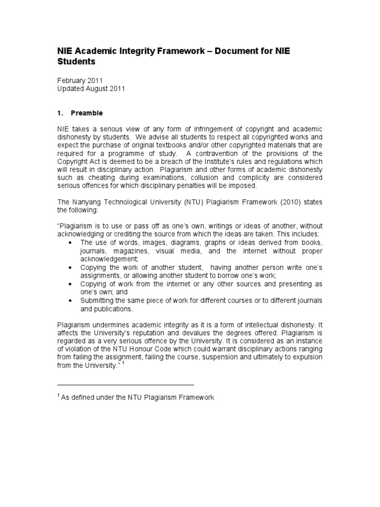 NIE Academic Integrity Framework - Document For Students | PDF ...