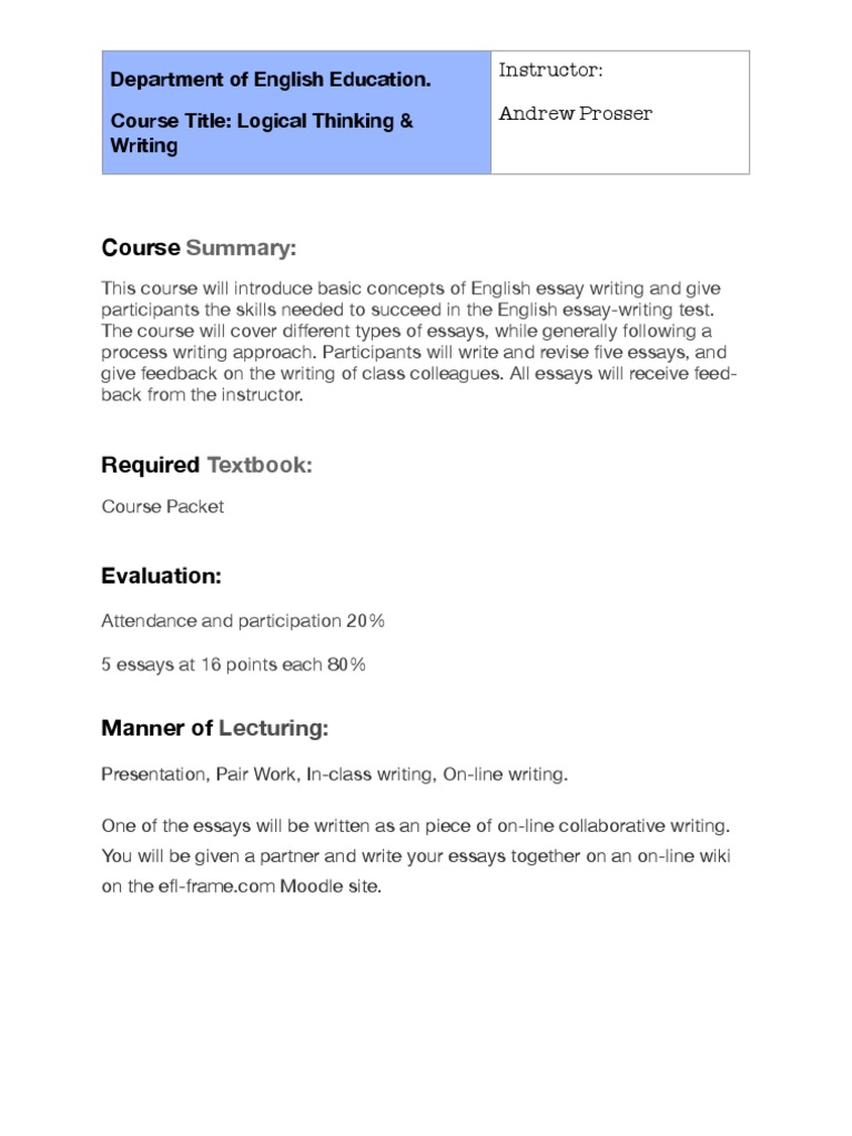 English Essay Writing Course Overview | PDF
