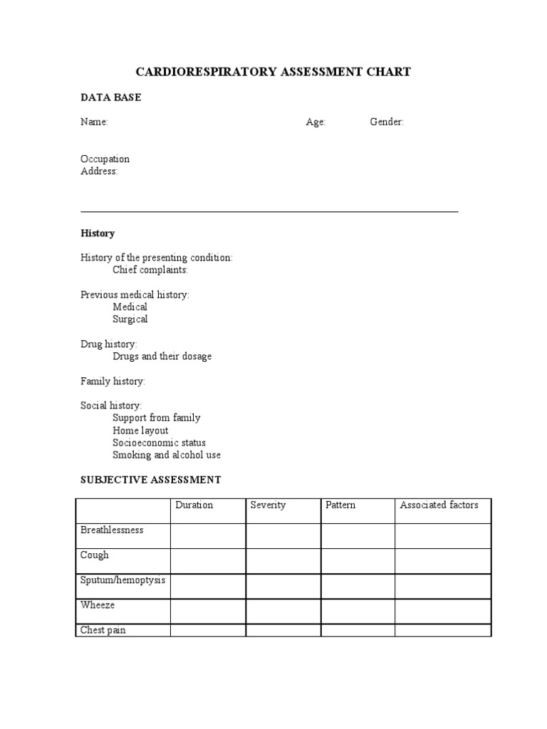 Cardio-Respiratory Assessment Chart | PDF