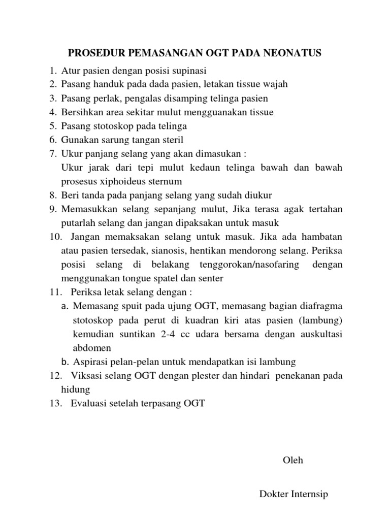Prosedur Pemasangan Ogt Pada Neonatus | PDF | Sains & Matematika
