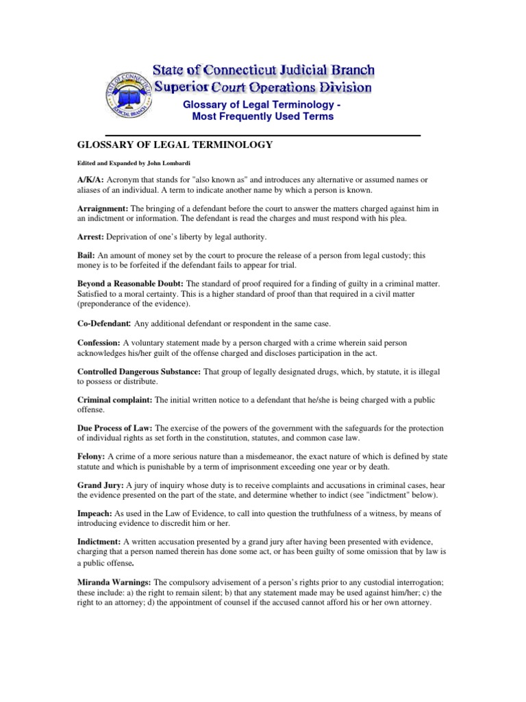 Legal Terminology Glossary Guide | PDF | Plea | Nolo Contendere