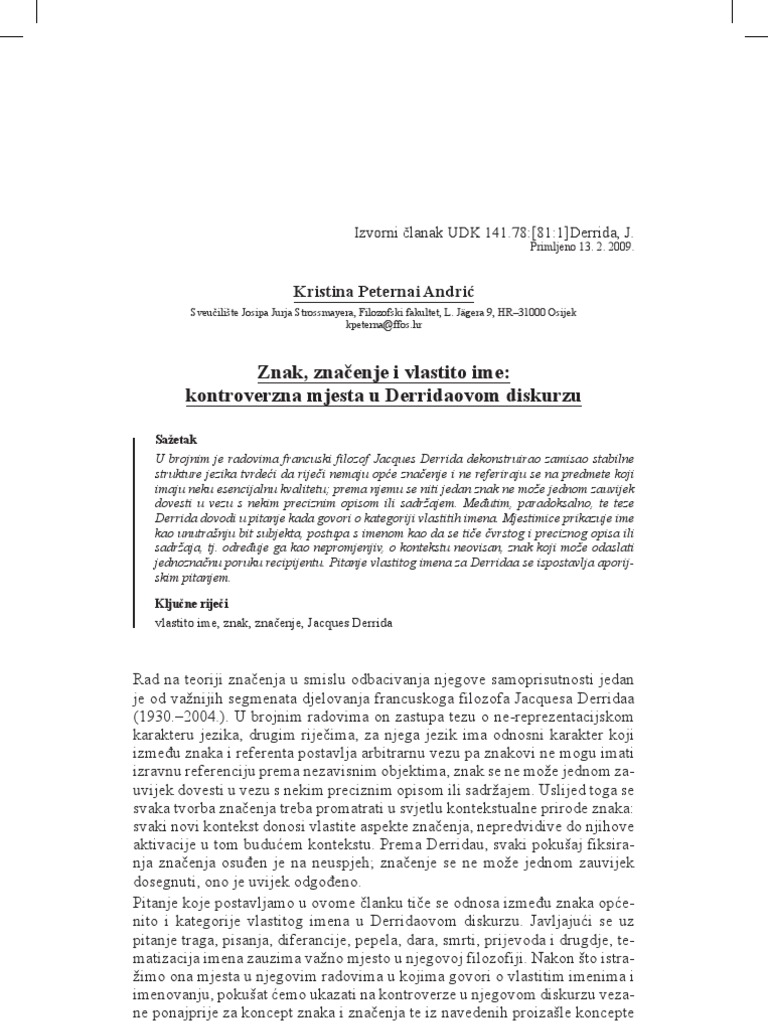 Derida, Znak, Značenje, Imena | PDF