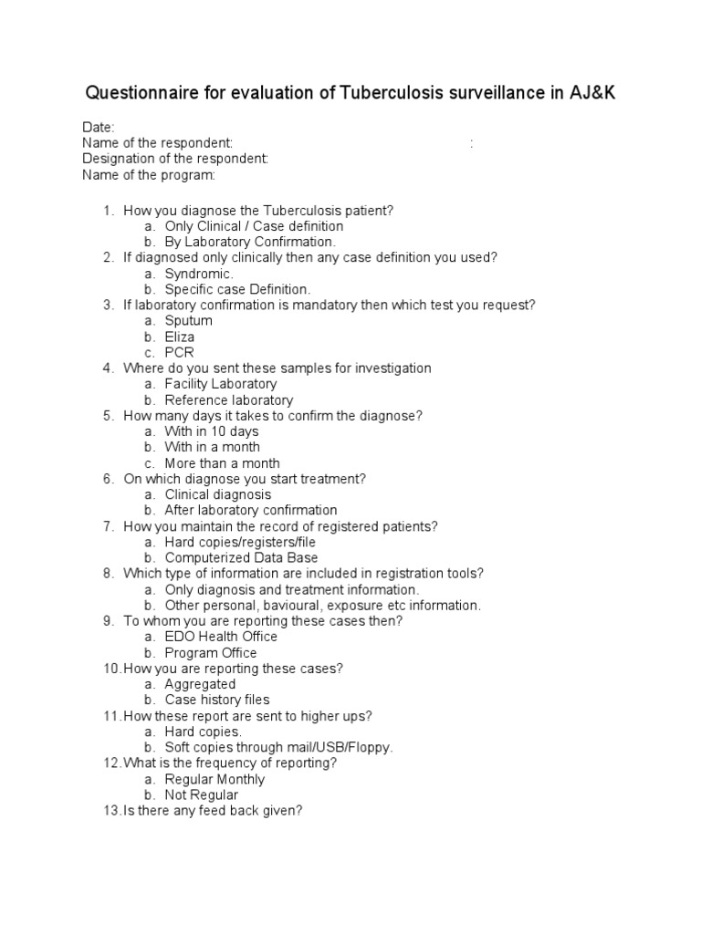 TB Questionnaire | PDF | Tuberculosis | Medical Diagnosis