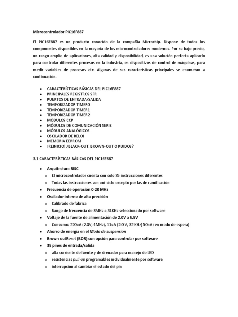 Microcontrolador PIC16F887 | PDF | Microcontrolador | Programa de computadora