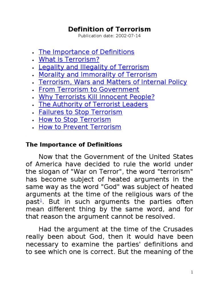 Definition Of Terrorism Pdf Crime Violence Crime Thriller