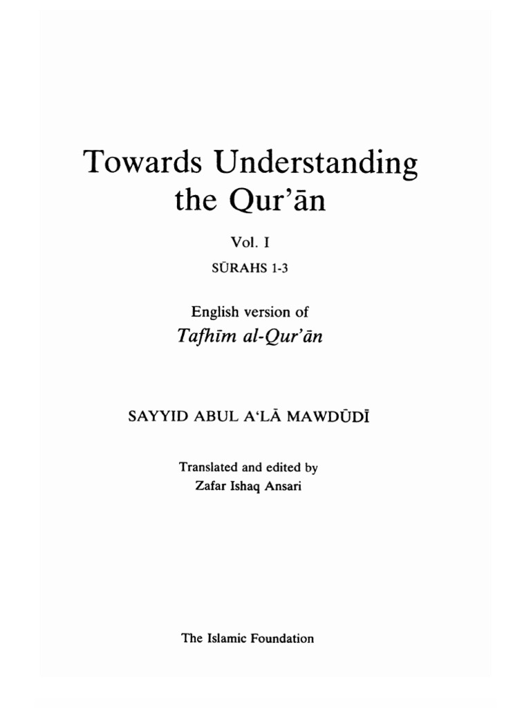 Towards Understanding The Quran 1 by Sayyid Abul Ala Mawdudi | PDF