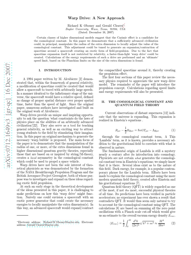 Advanced Warp Drive Concepts | PDF | Field (Physics) | Dimension