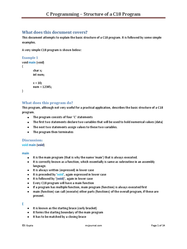 Structure of A C18 Program | PDF | Subroutine | C (Programming Language)