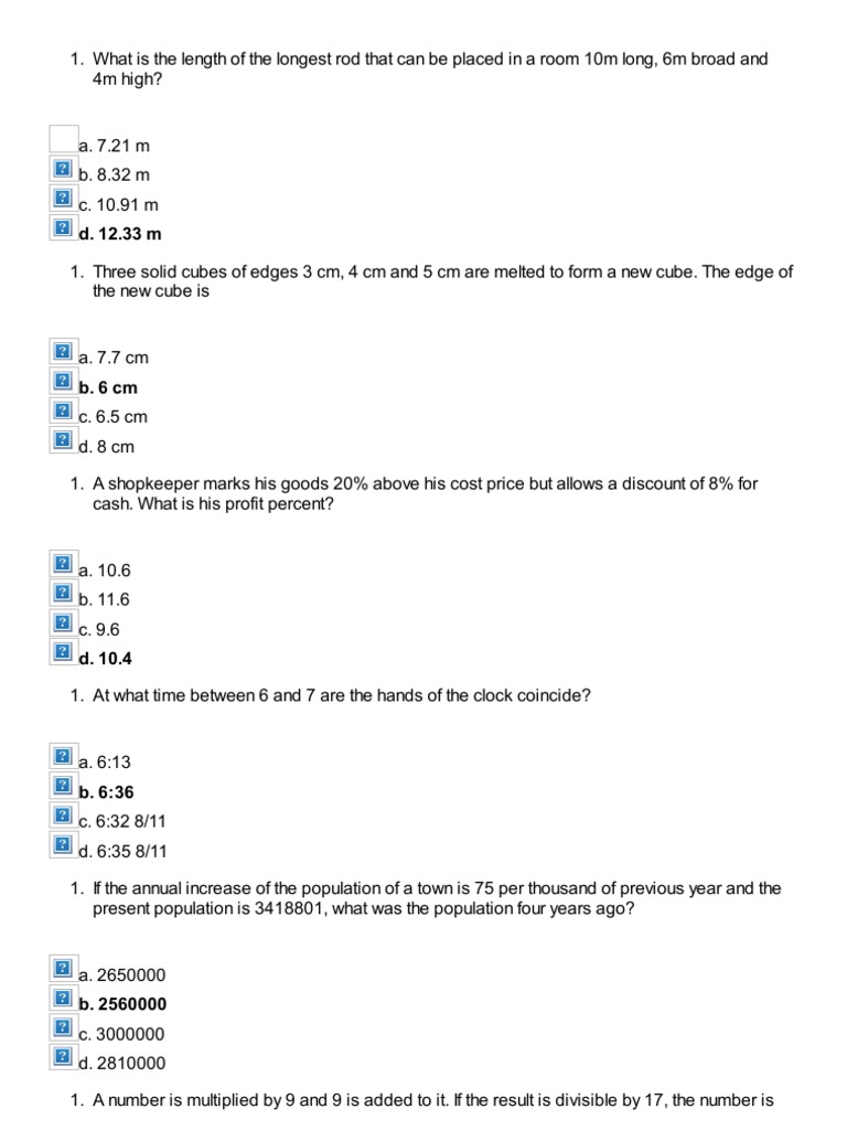 multiple choice questions | Percentage | Prices