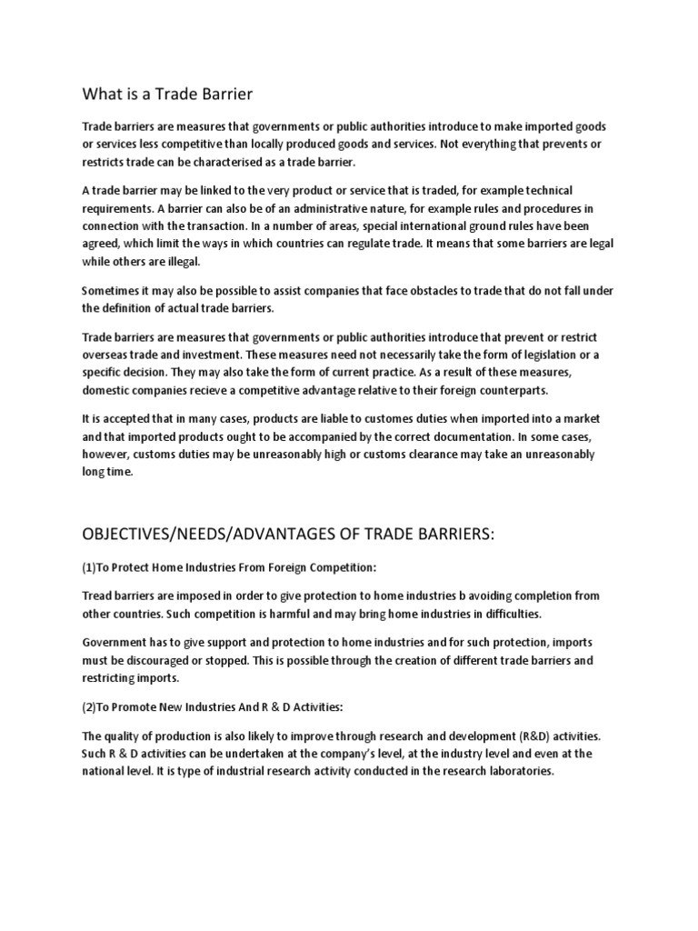 What Is A Trade Barrier | PDF | Tariff | Non Tariff Barriers To Trade
