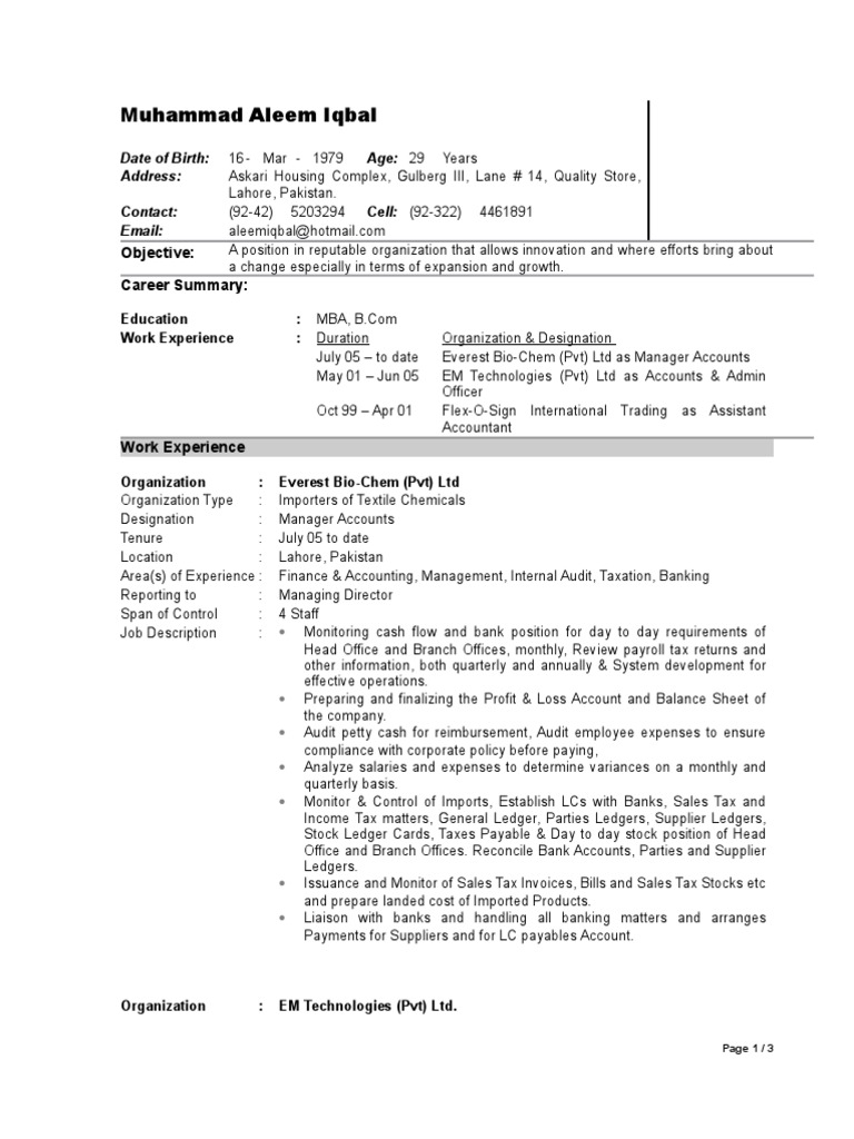 CV1 Aleem Iqbal | PDF | Economies | Earnings