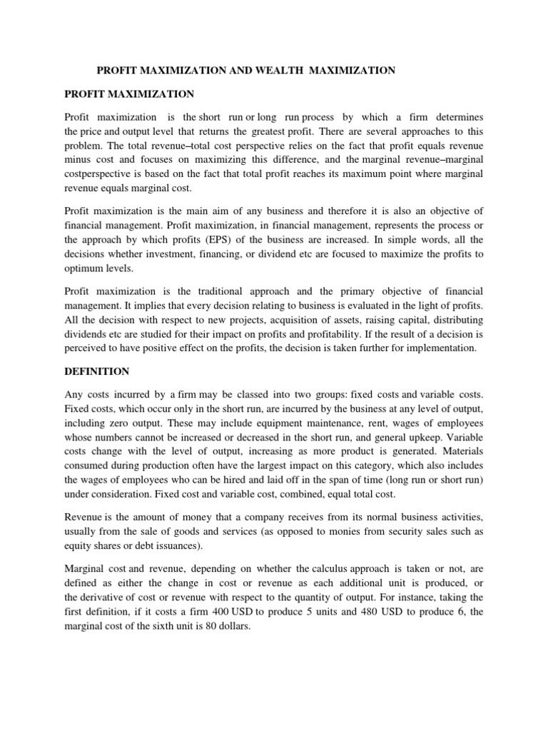 Profit vs Wealth Maximization Explained | PDF | Profit (Economics ...