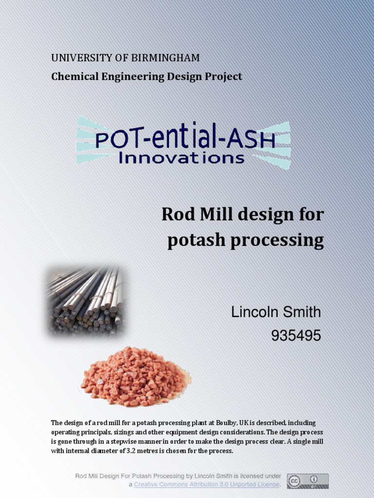 Chemical Engineering Design Project - Potash Production - The Design of A Rod Mill | PDF | Mill ...