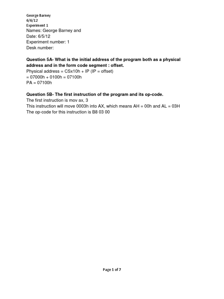 8086 Microprocessor Lab 1 | PDF | Instruction Set | Random Access Memory
