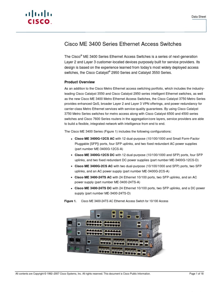 Cisco ME 3400 Series Ethernet Access Switches | PDF | Network Switch ...
