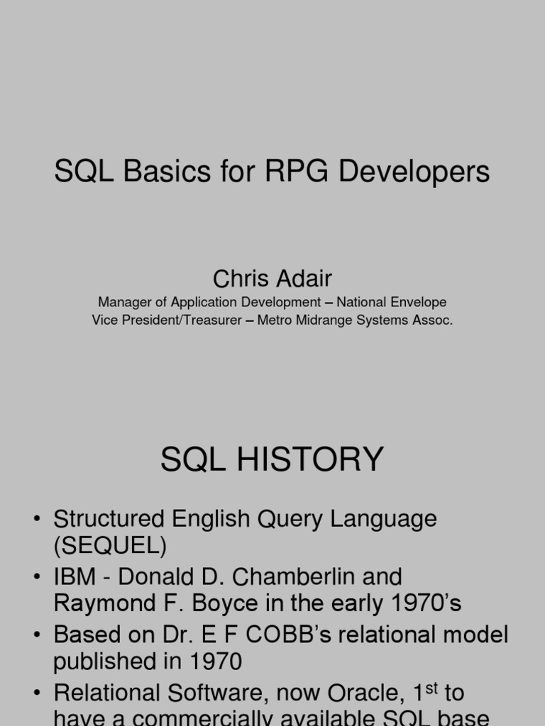 Sql Basics For Rpg Developers Pdf Sql Ibm Rpg 8913