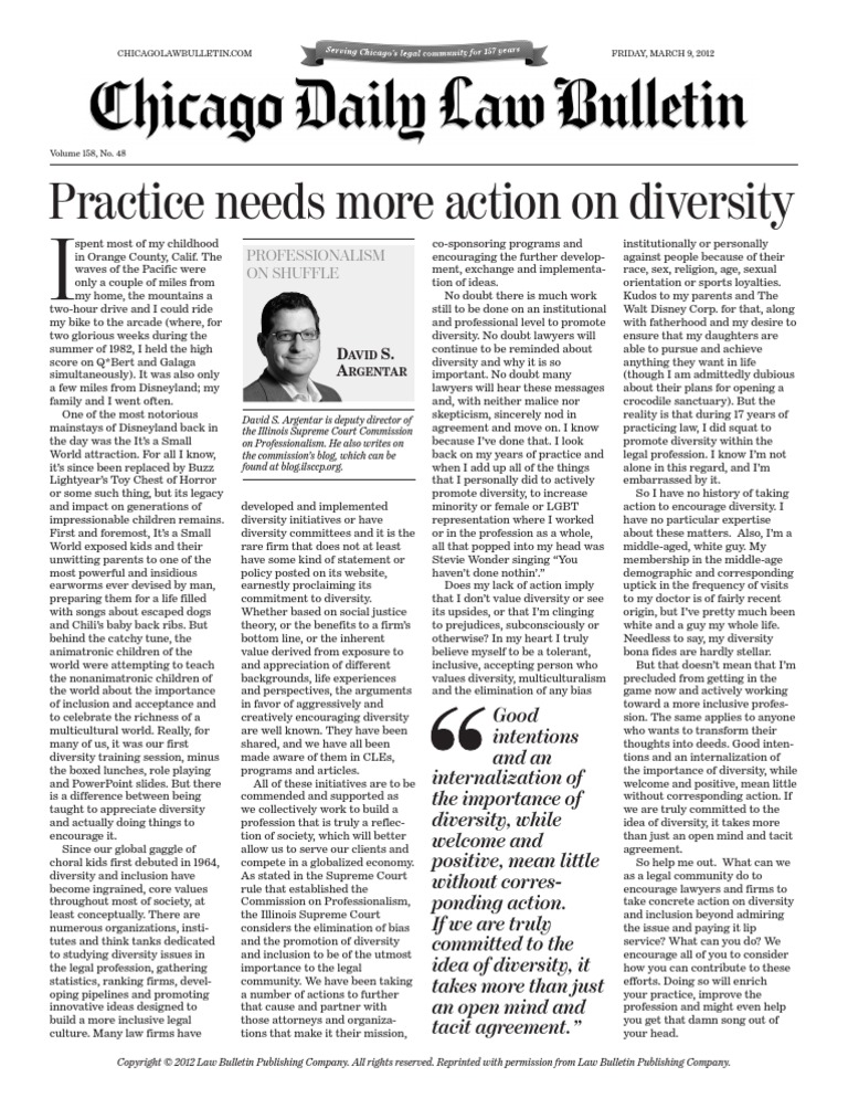 Chicago Daily Law Bulletin "Professionalism On Shuffle" Column, March 9 ...