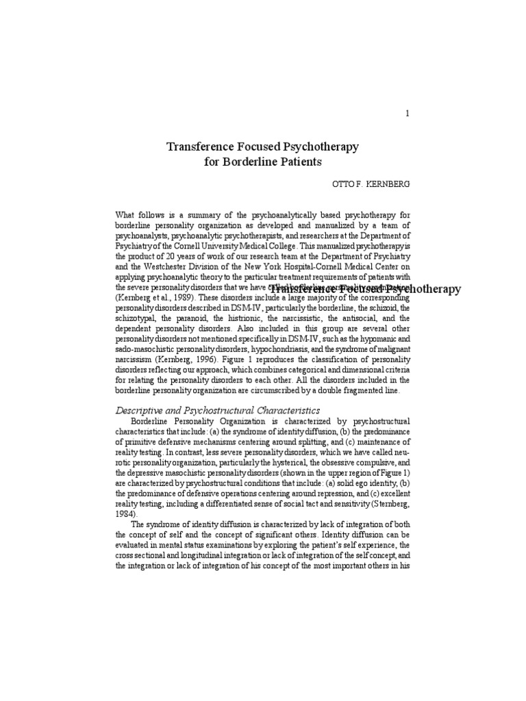 Transference-Focused Therapy for BPD | PDF