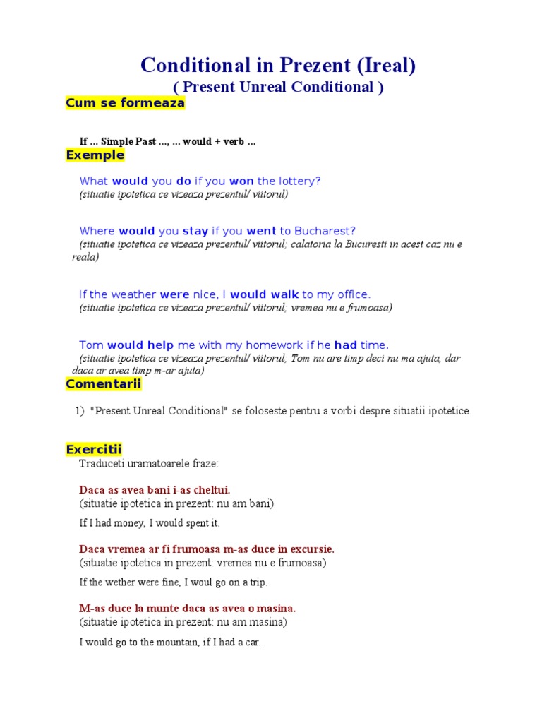 Present Unreal Conditional Explained | PDF