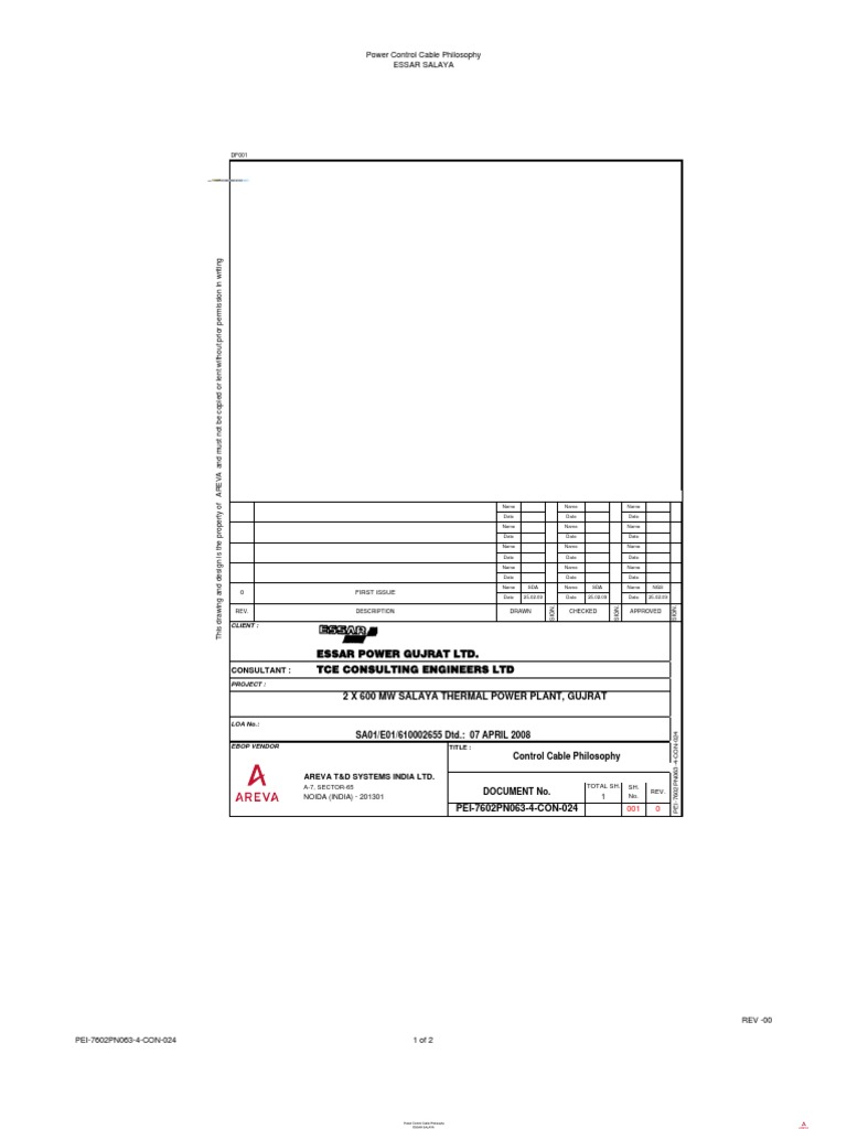 Power Control Cable Philosophy Guide Pdf Electrical Equipment