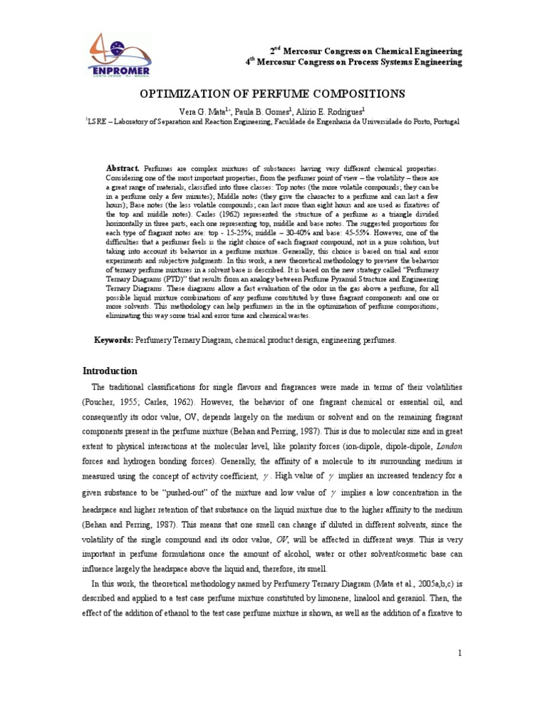 Optimization of Perfumes, Model System With Ternary Perfume Mixtures ...