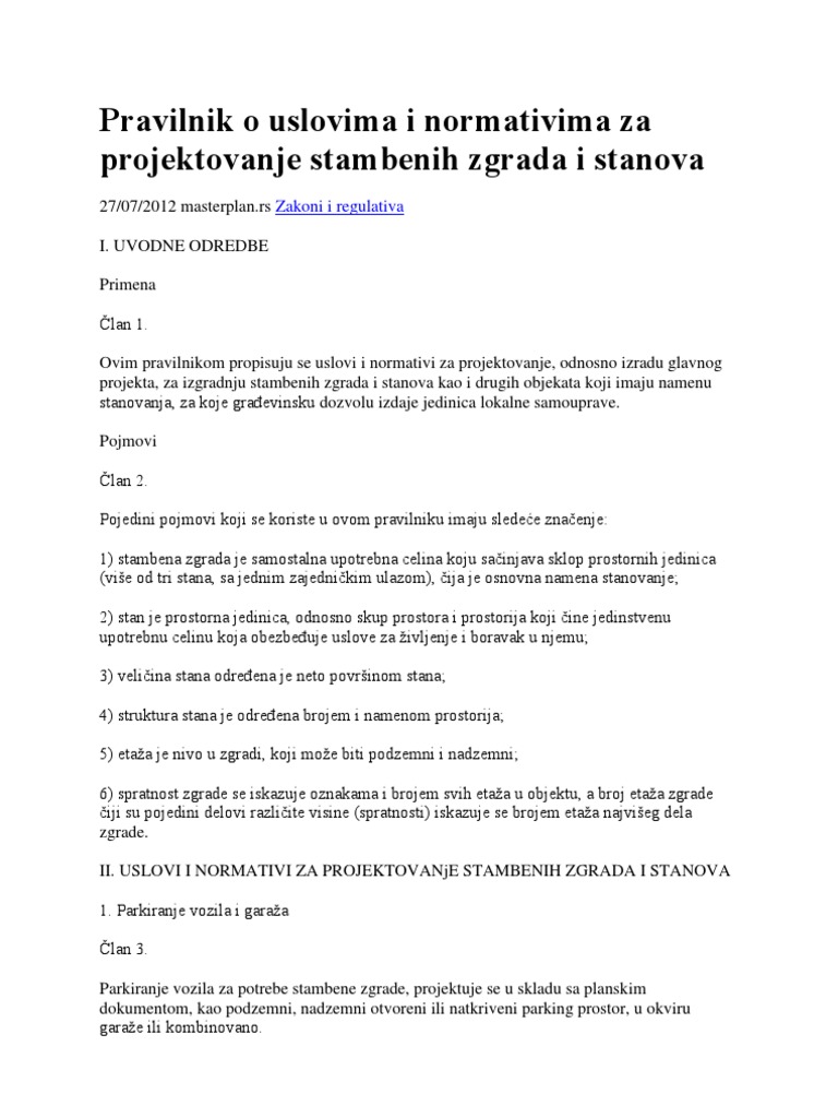 Pravilnik o Uslovima I Normativima Za Projektovanje Stambenih Zgrada I Stanova | PDF