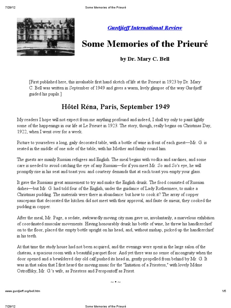 Some Memories of The Prieuré | PDF | Fourth Way | Foods