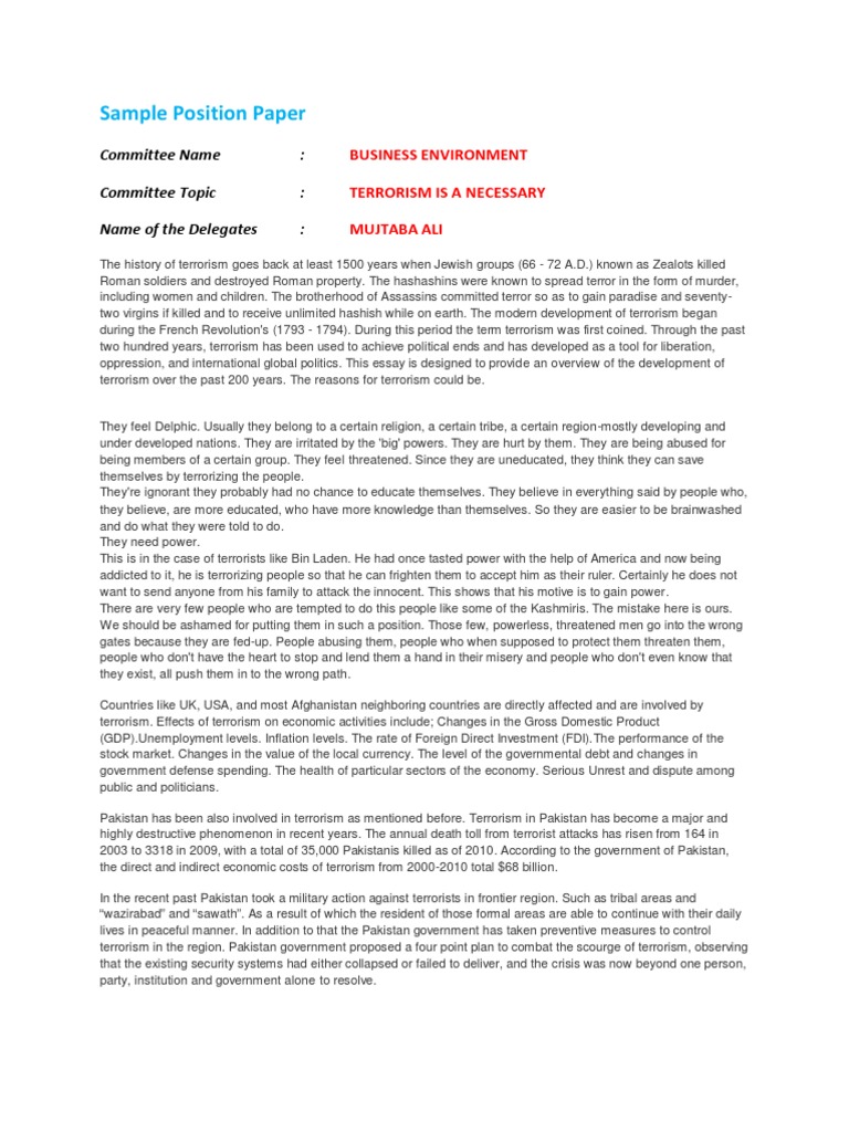 Sample Position Paper | PDF | Pakistan | Government Debt