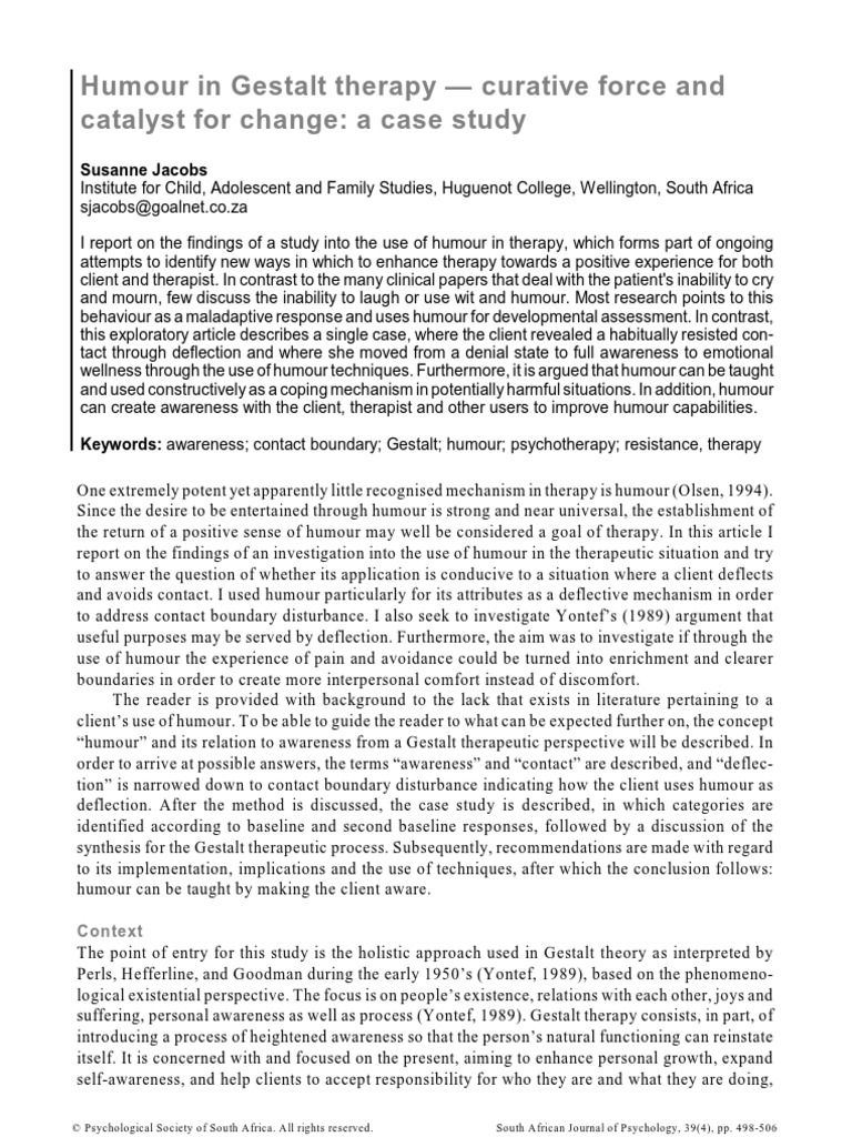 Humour in Gestalt Therapy PDF | PDF | Gestalt Therapy | Psychotherapy