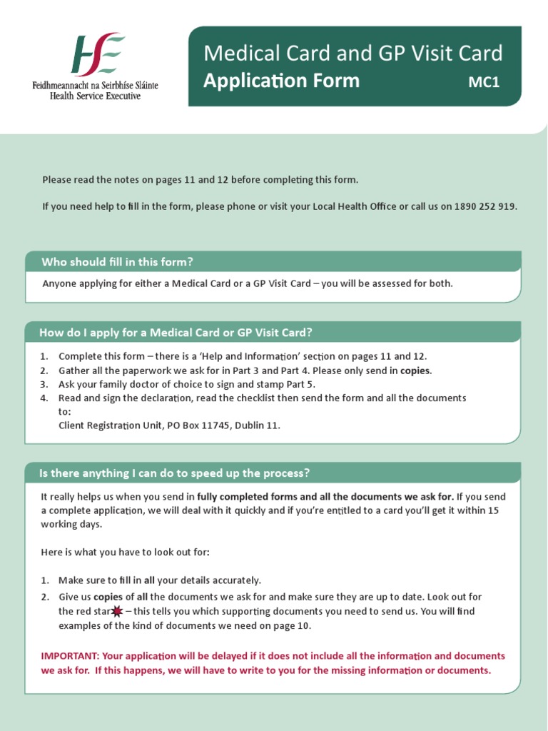 Medical Card GP Visit Card Application Form | PDF | Finance & Money ...