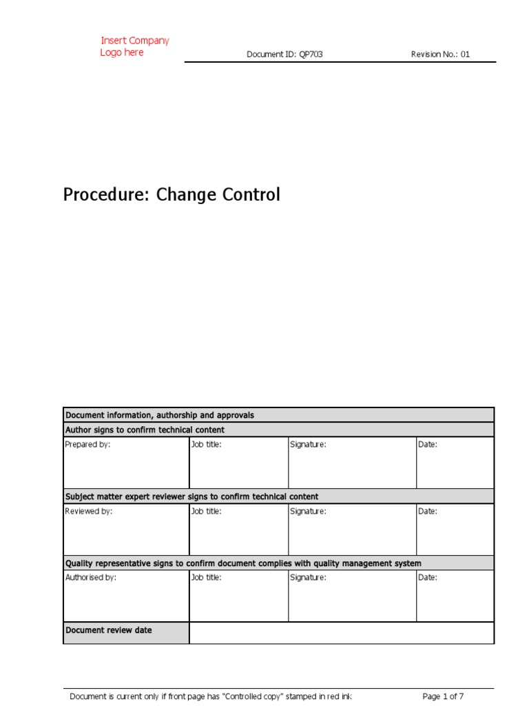 Change Control SOP | Quality Management System | Quality (Business)