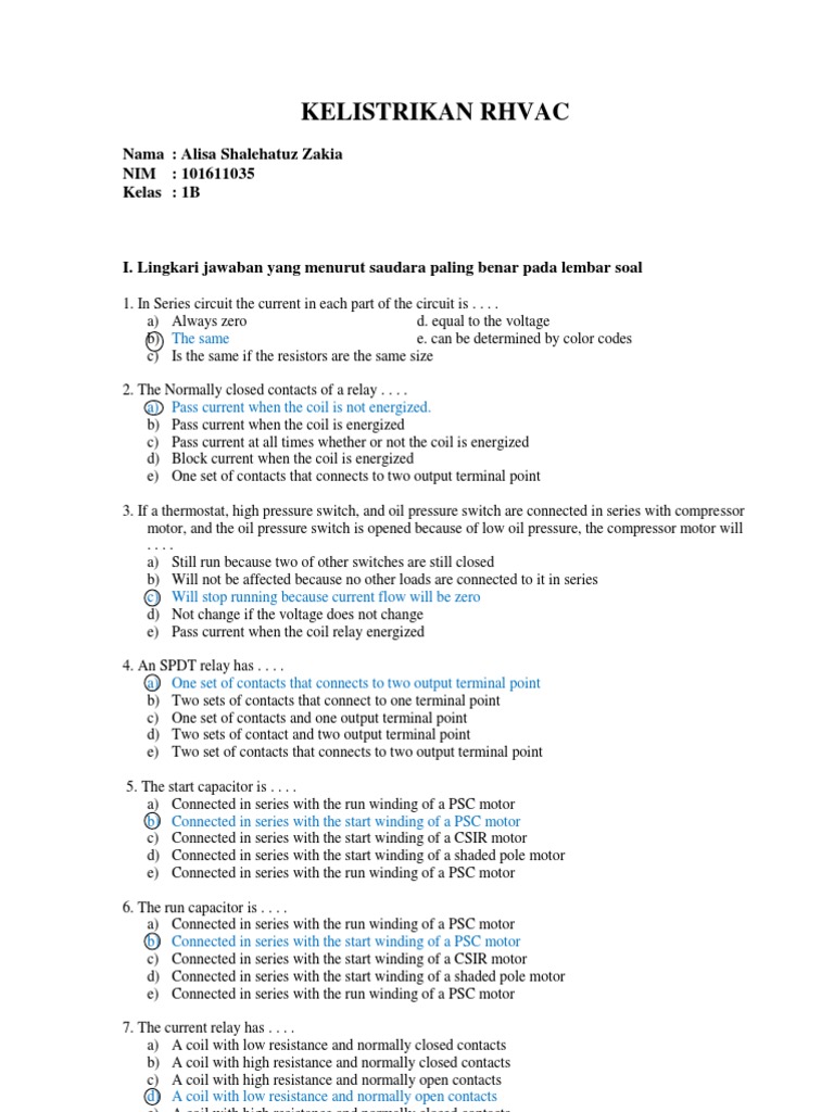 Soal KELISTRIKAN RHVAC | PDF | Switch | Series And Parallel Circuits