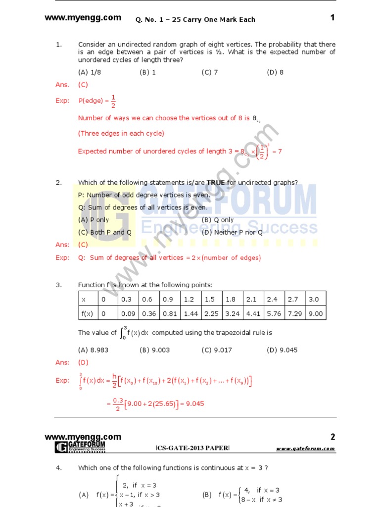GATE 2013 Question Paper With Answer Key For CSE | PDF | Public Key ...