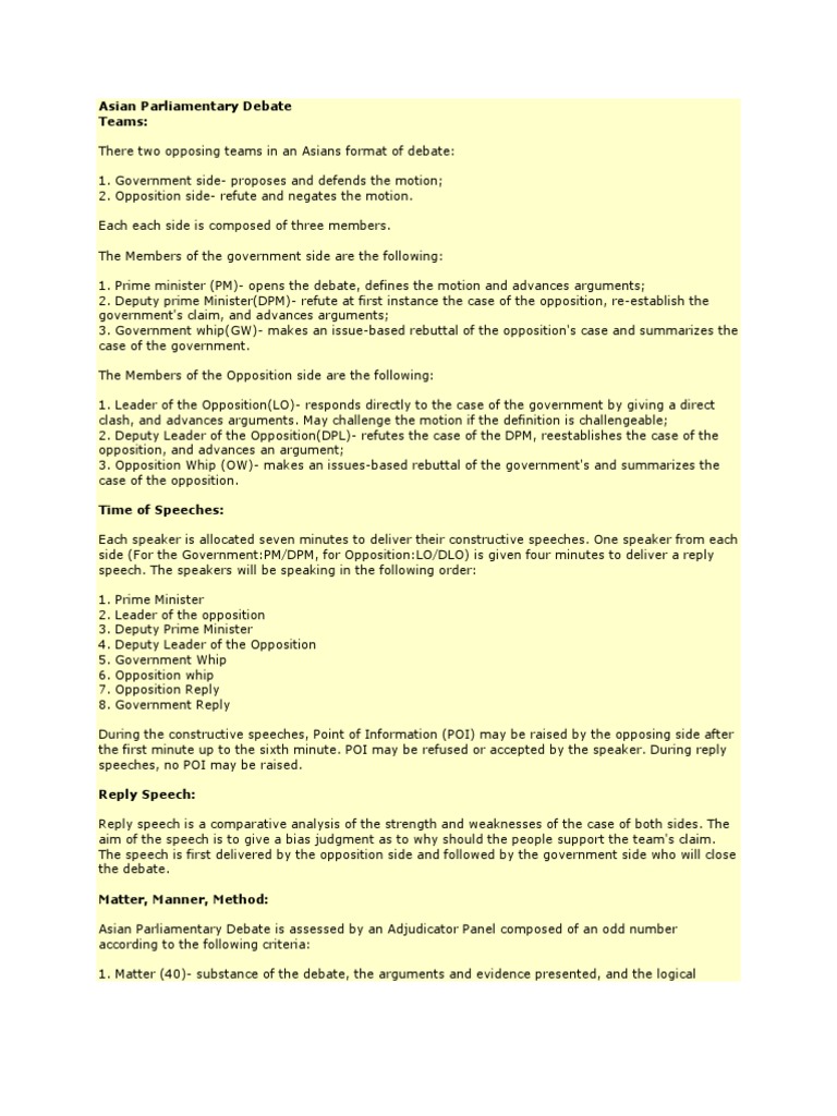 Asian Parliamentary Debate | Public Speaking | Argument