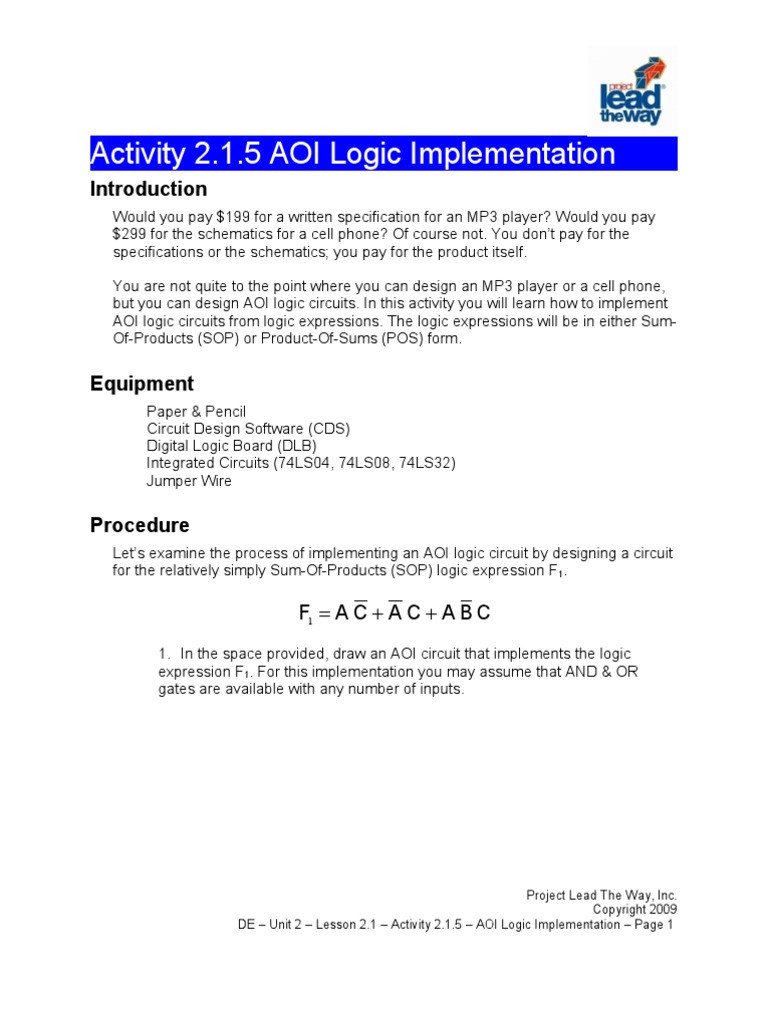 2 1 5AOILogicImplementation | PDF | Logic Gate | Digital Technology