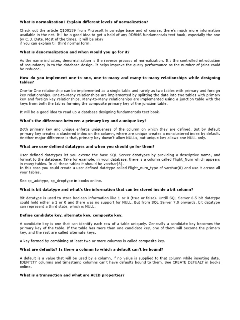 SQL Server Interview Question | PDF