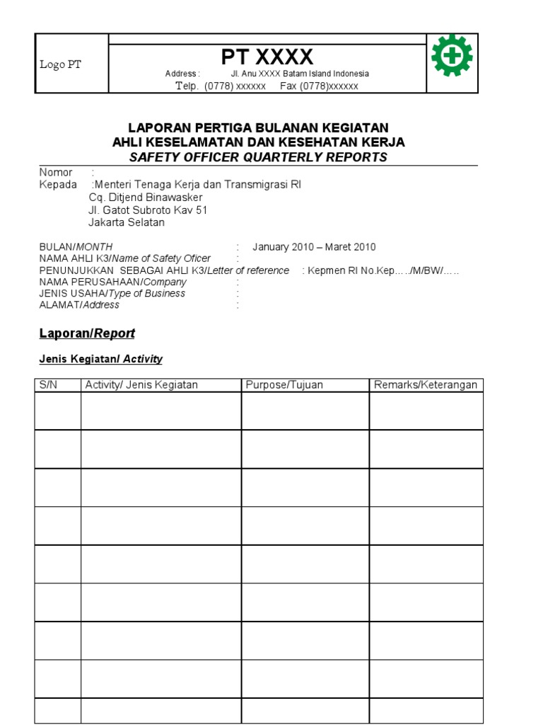 Form Laporan Ak3 Contoh Format Pdf Imagesee - Riset