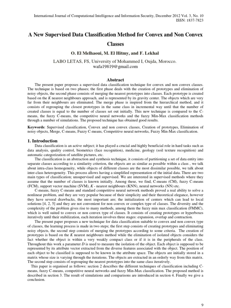 Paper-2 A New Supervised Data Classification Method For Convex and Non Convex Classes | PDF ...