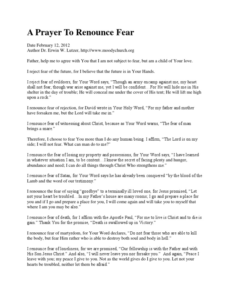 A Prayer To Renounce Fear | PDF | Jesus | Religious Belief And Doctrine