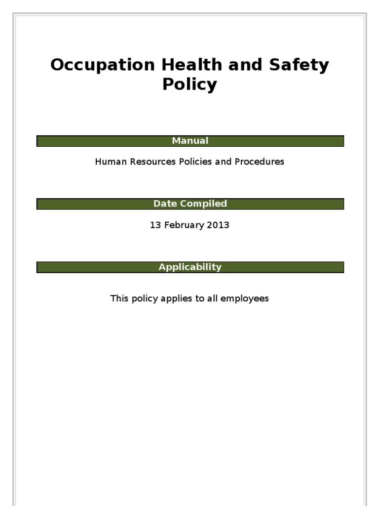 Occupational Health & Safety Policy | PDF | Occupational Safety And ...