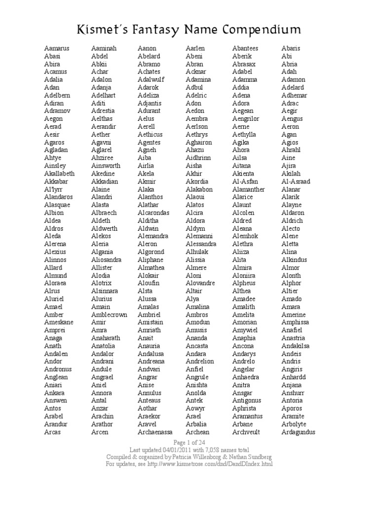 Kismet S Fantasy Names | PDF