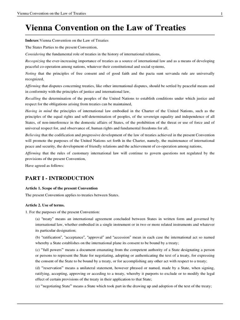 Vienna Convention on Treaties Overview | PDF | Politics