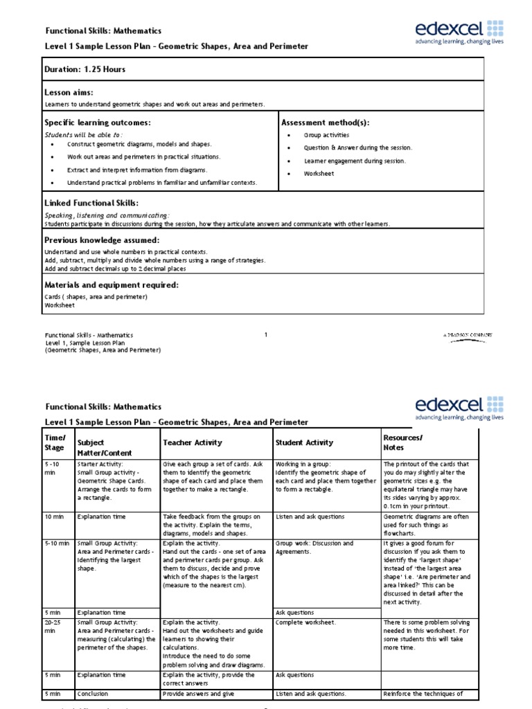 LessonPlanL1 Geometric Shapes Area and Perimeter | Download Free PDF ...