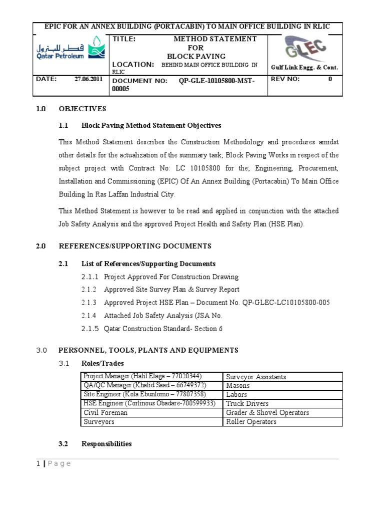 Method Statement For Block Paving | PDF