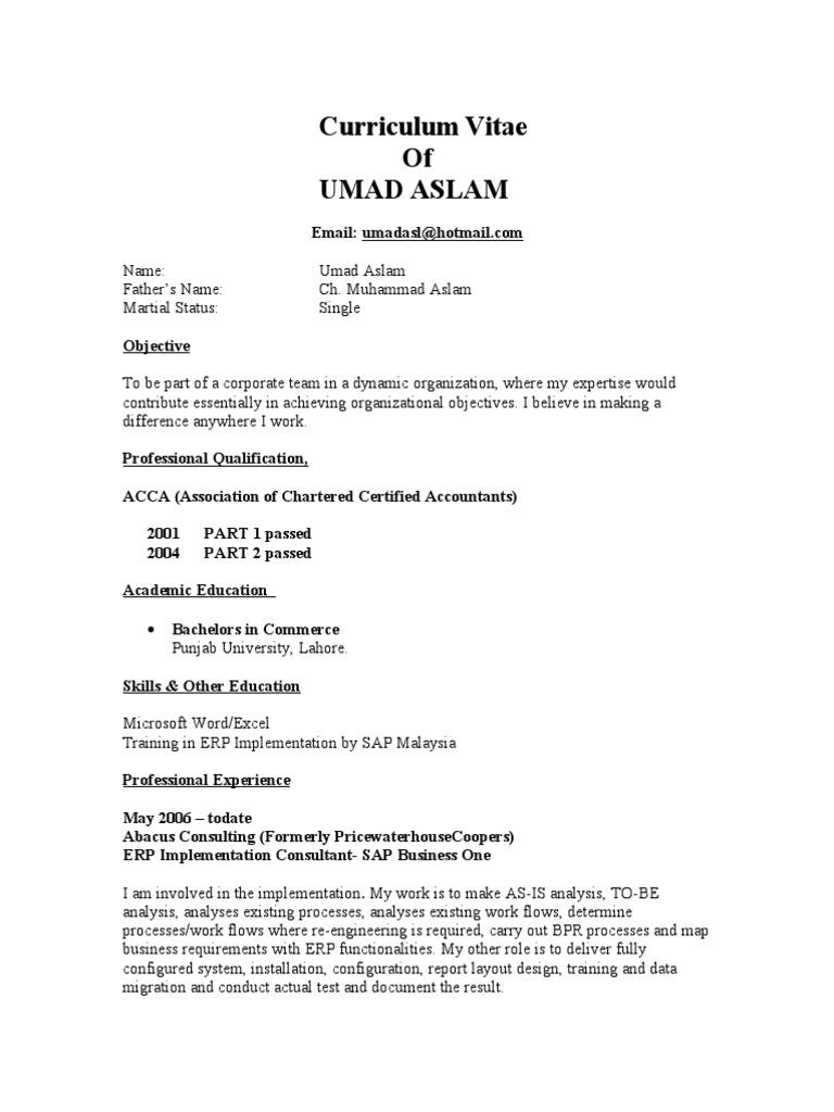 Sample CV | PDF | Consultant | Pakistan