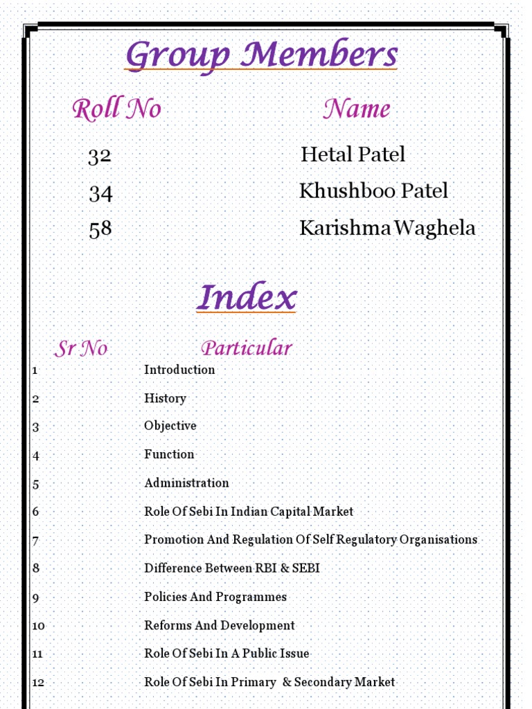 Project On Sebi | PDF | Securities (Finance) | Reserve Bank Of India