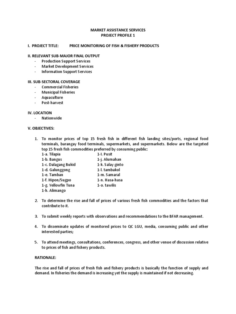 BFAR-FIDSD Project Proposal On Price Monitoring | PDF | Prices | River