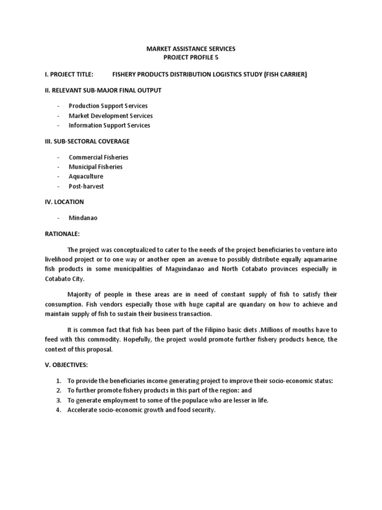 BFAR-FIDSD Project Proposal On Fish Transportation-Logistics | PDF ...