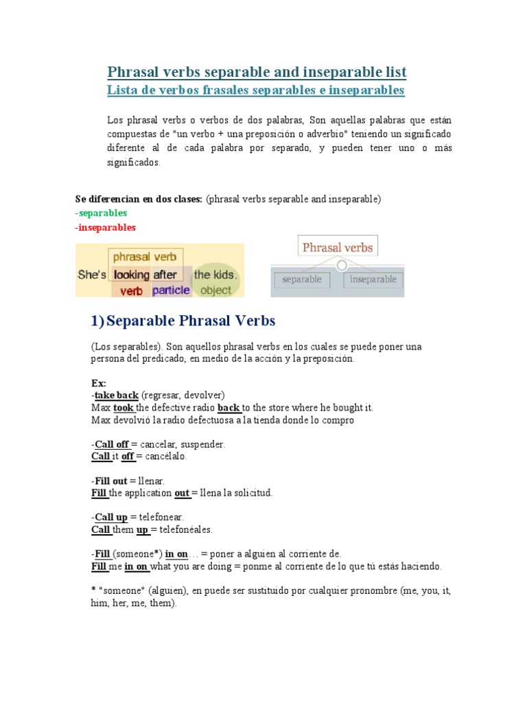 Lista de Phrasal Verbs: Separables e Inseparables | PDF | Onomástica ...