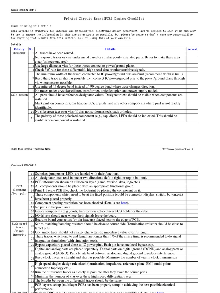 Printed Circuit Board (PCB) Design Checklist | PDF | Printed Circuit ...